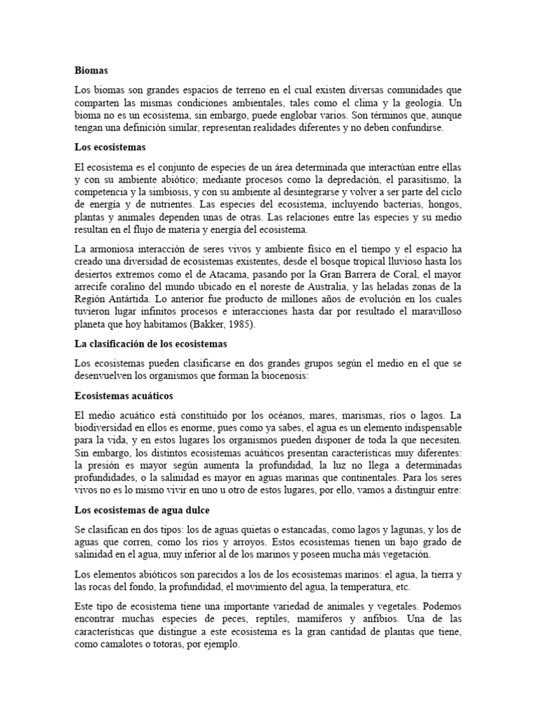 Biomas y ecosistemas: clasificación y características | PDF ...