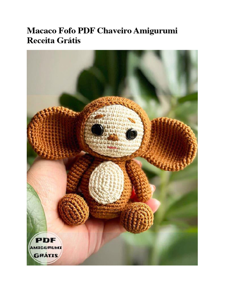 Macaco Fofo PDF Chaveiro Amigurumi Receita Gratis | PDF