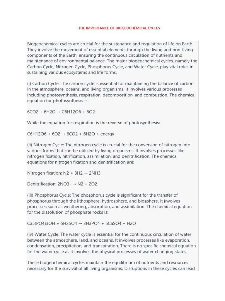 Unit 1 Module 1 Objectives 3 & 4 The Importance of Biogeochemical ...