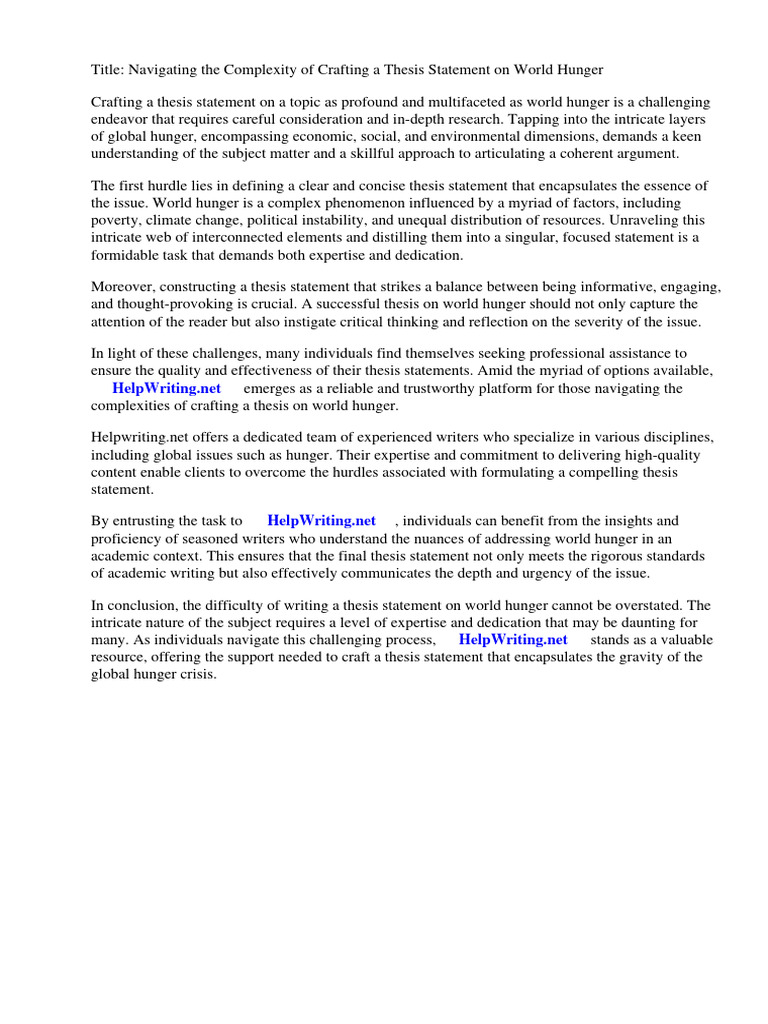 Thesis Statement On World Hunger | PDF