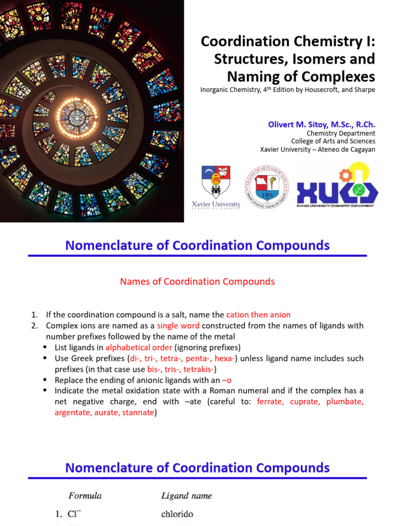 Coordination Chemistry I Structures Isomers and Naming Complexes | PDF | Coordination Complex ...