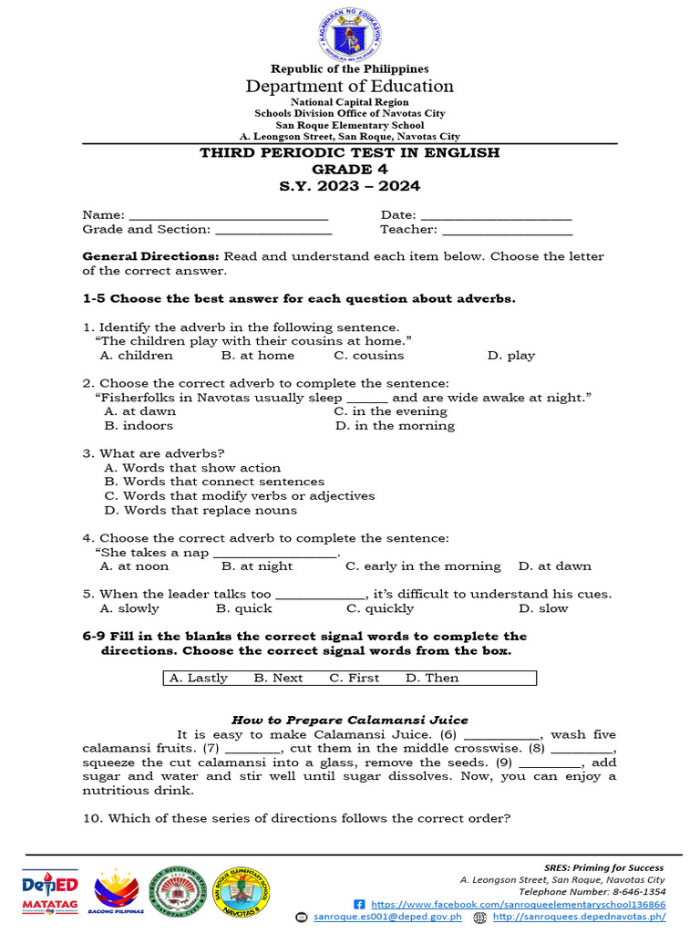 Third Periodic Test in English 4 | PDF