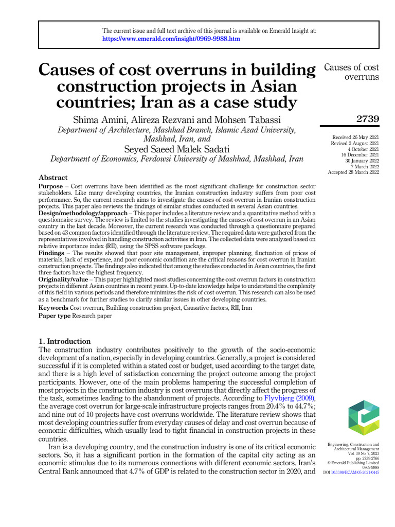 Cost Overrun Causes in Iran's Construction | PDF | Cronbach's Alpha ...