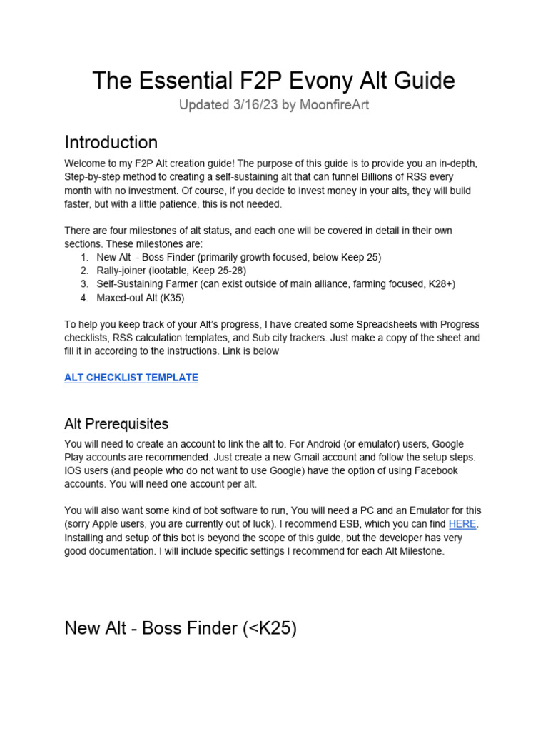 The Essential F2P Evony Alt Guide | PDF