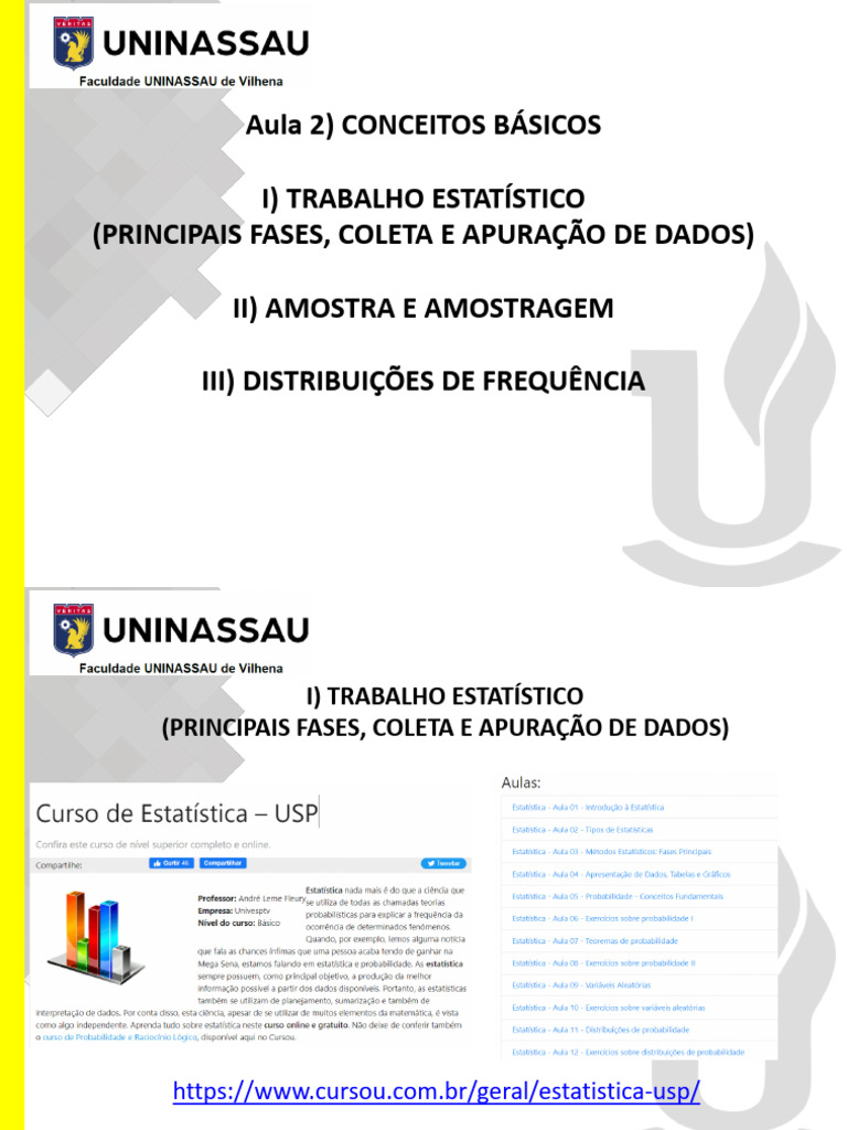 Aula 2 CONCEITOS BÁSICOS ESTATÍSTICO | PDF | Estatísticas | Amostragem (Estatística)