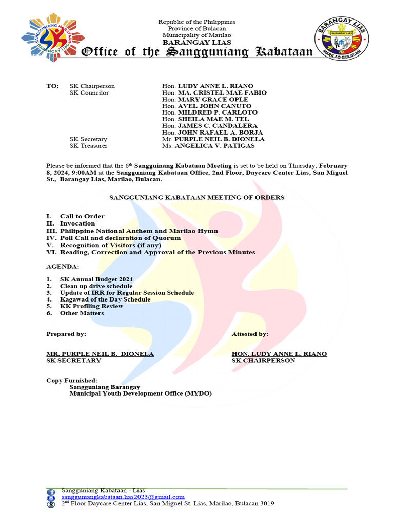 Notice of Meeting For SK Session | PDF