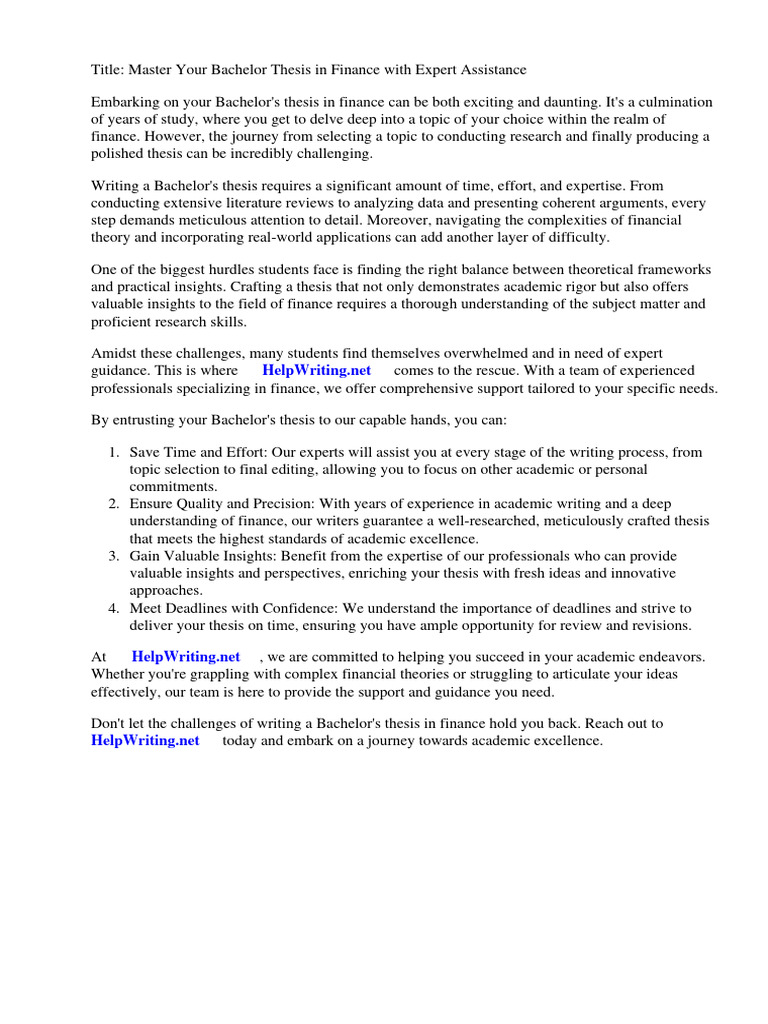Bachelor Thesis Finance Example | PDF