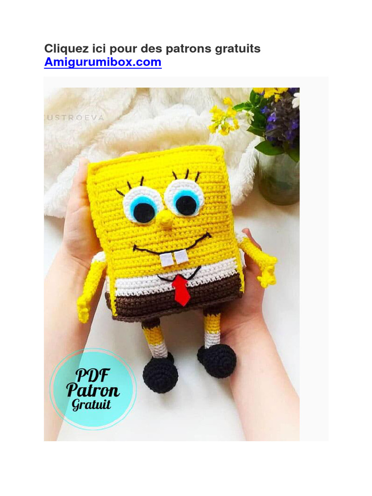 Patron gratuit Bob l'Éponge au crochet | PDF | Crochet | Arts textiles