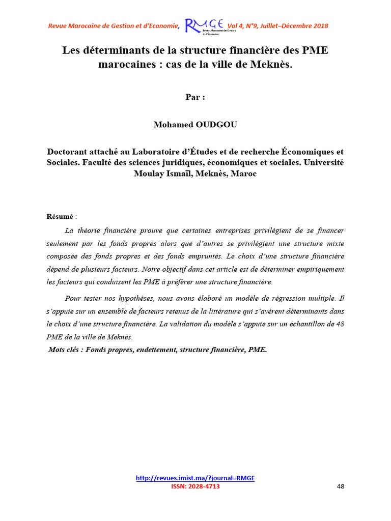 Structure financière des PME à Meknès | PDF