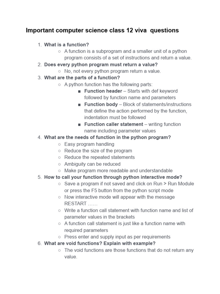 Important Computer Science Class 12 Viva Questions | PDF Important Computer Science Class 12 Viva Questions | PDF