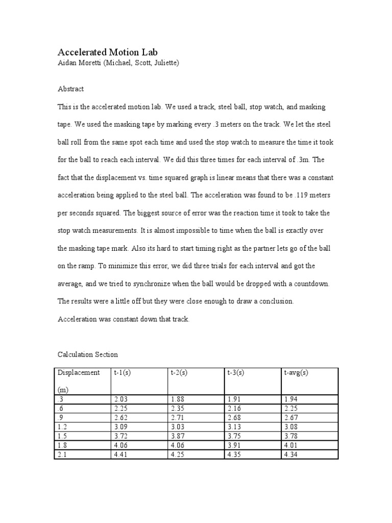 Accelerated Motion Lab | PDF | Acceleration | Velocity