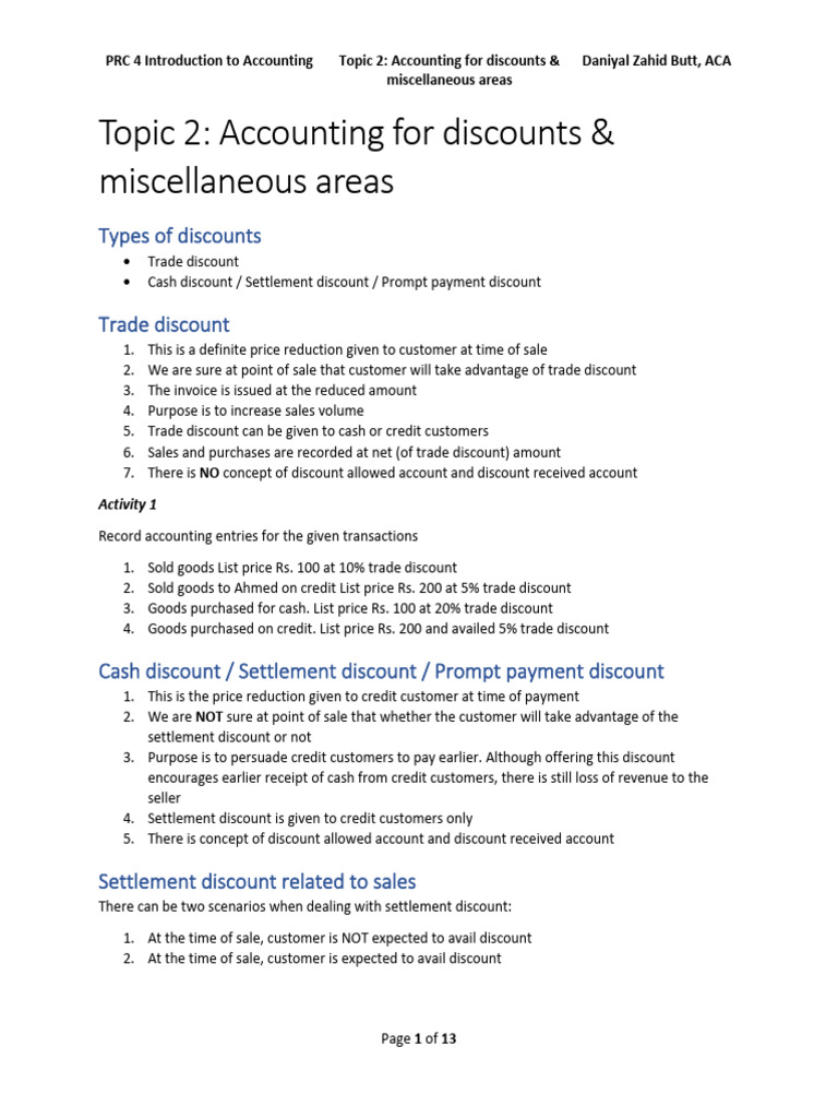 Accounting for Discounts Explained | PDF | Debits And Credits ...