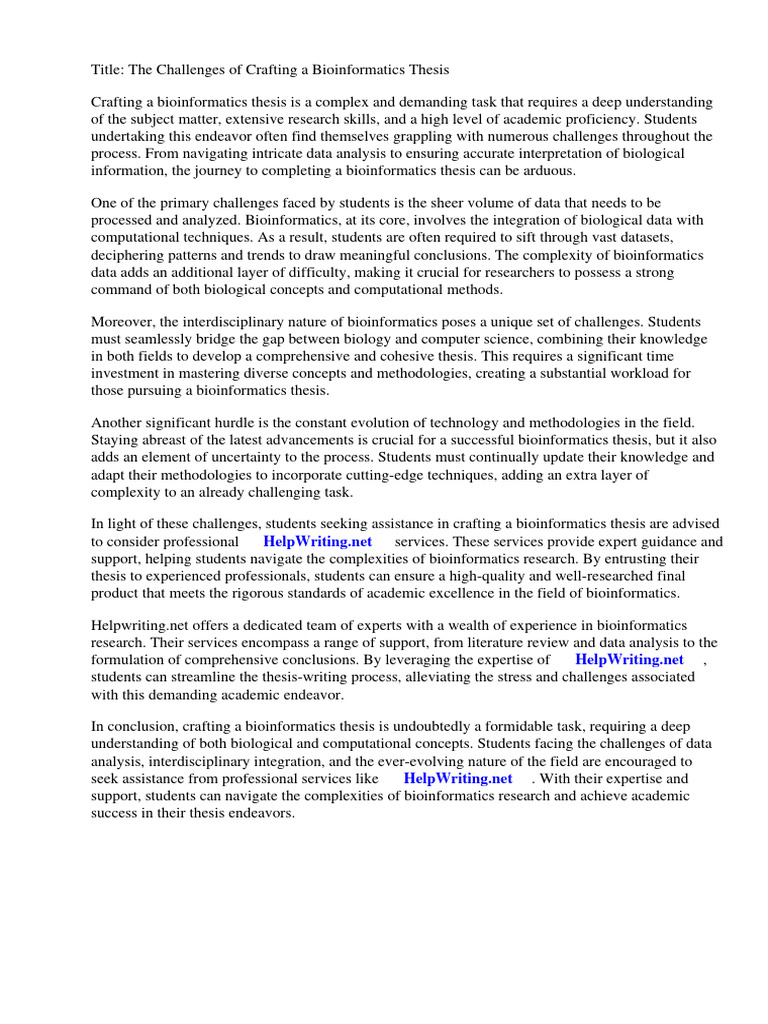 Bioinformatics Thesis Example | PDF | Bioinformatics | Proteins