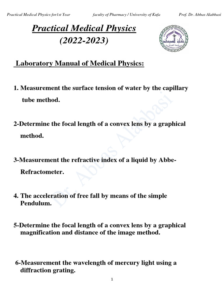 Medical Physics Lab Manual for 1st Year | PDF | Physical Sciences ...