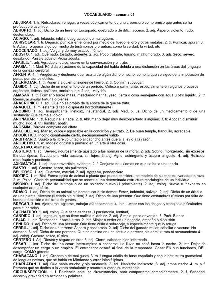 Vocabulario Esencial: Semana 01 | PDF