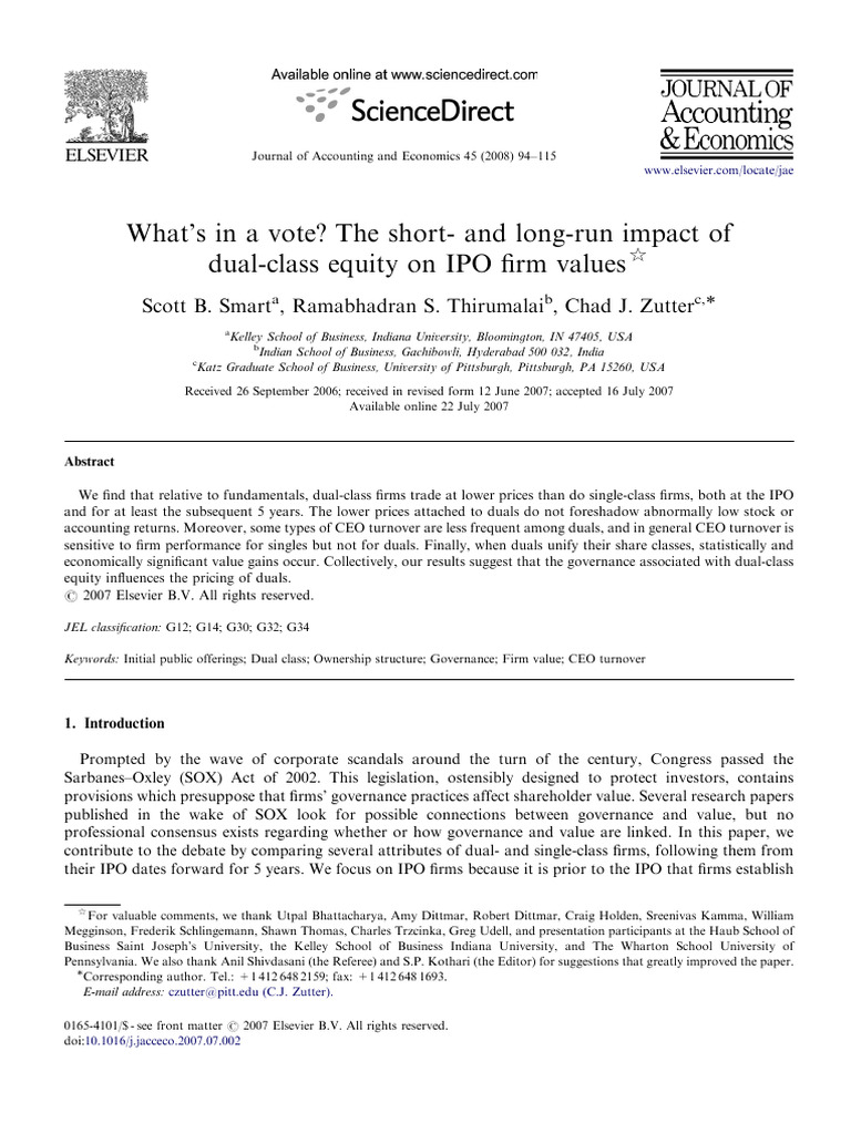 What's in A Vote The Short - and Long-Run Impact of Dual-Class Equity ...