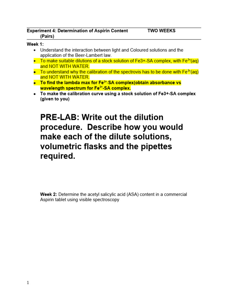Determination of Acytyl Salicylic Acid in ASA Tablet 2 Weeks 1 | PDF ...