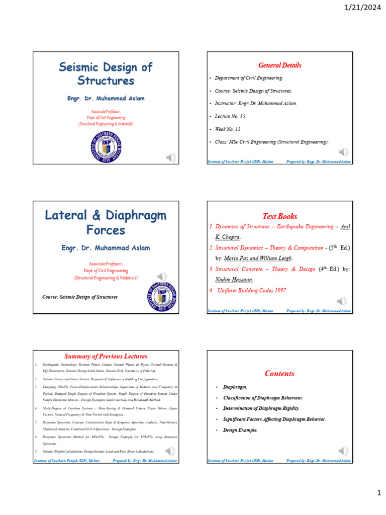 Lec#15. SDOS - Lateral & Diaphragm Forces | PDF