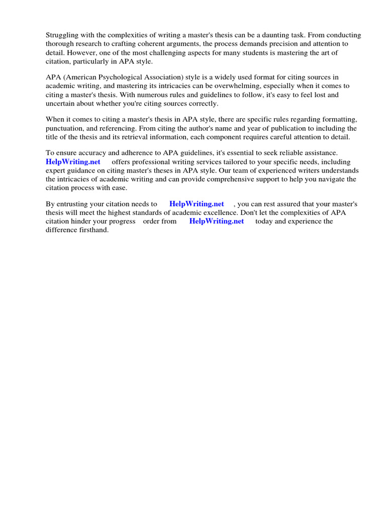 How To Cite Masters Thesis Apa | Download Free PDF | Thesis | Apa Style