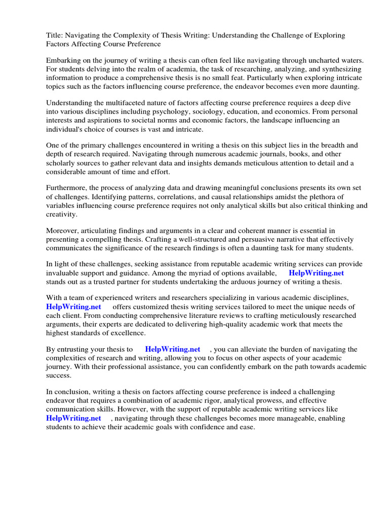 Thesis About Factors Affecting Course Preference | PDF | Educational ...