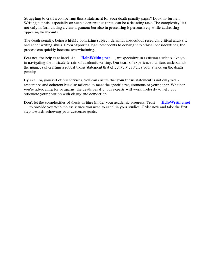 Thesis Statement Death Penalty Paper | PDF | Capital Punishment | Murder