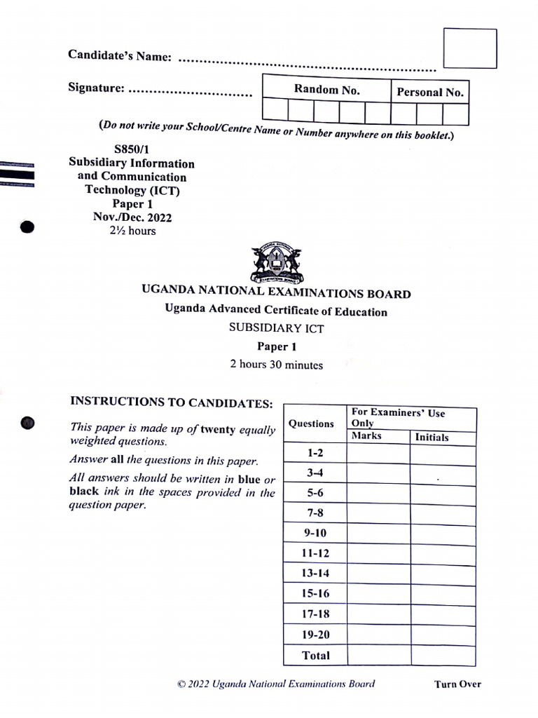 Subsidiary Ict Paper One 2022 | PDF