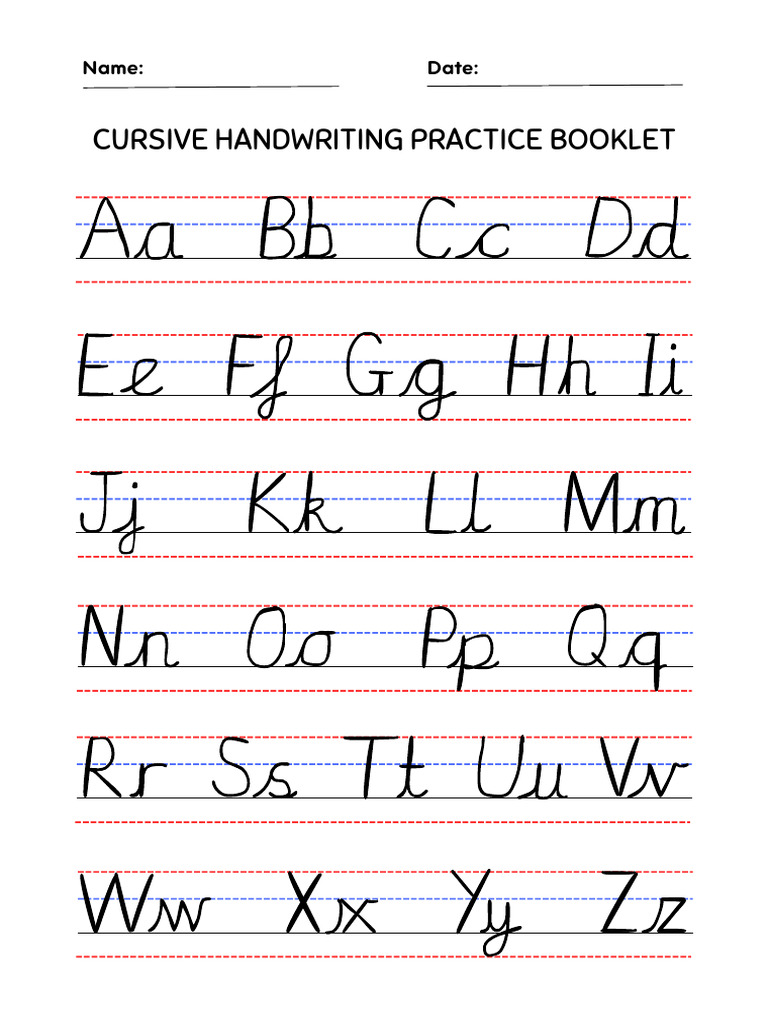British Cursive Handwriting Practice Booklet in A White Red Black ...