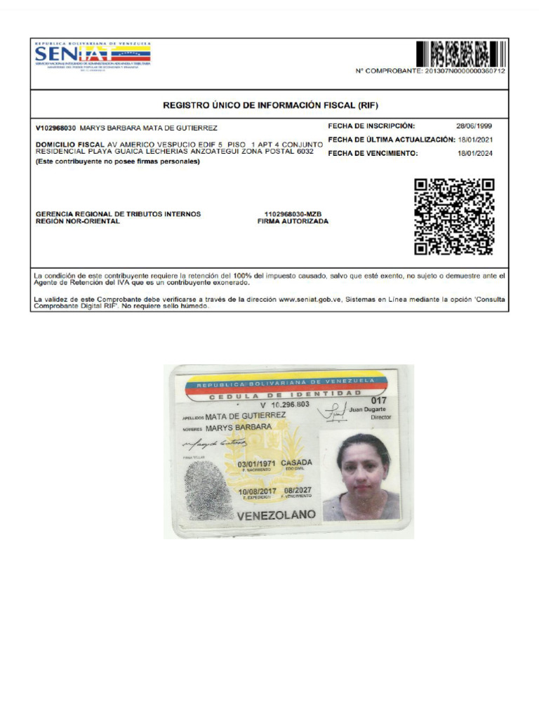 Rif y Cedula Sra Barbara | PDF