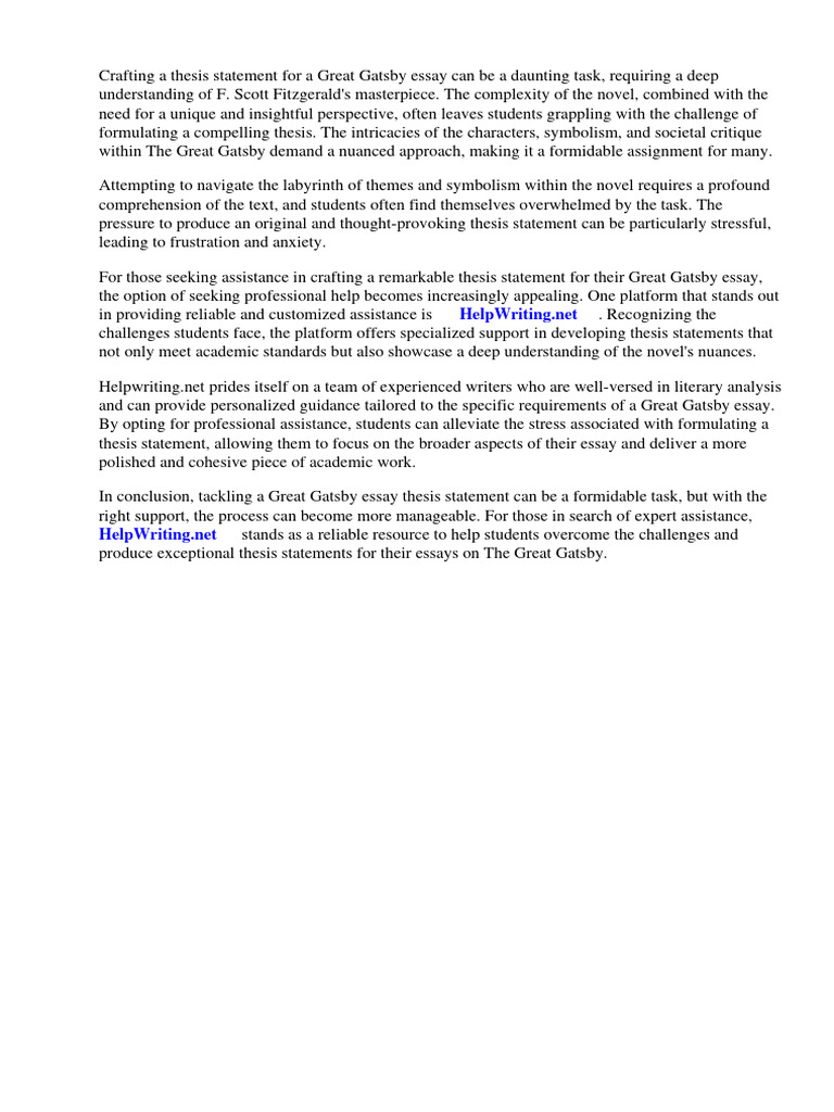 Great Gatsby Essay Thesis Statement | PDF | The Great Gatsby | F. Scott ...