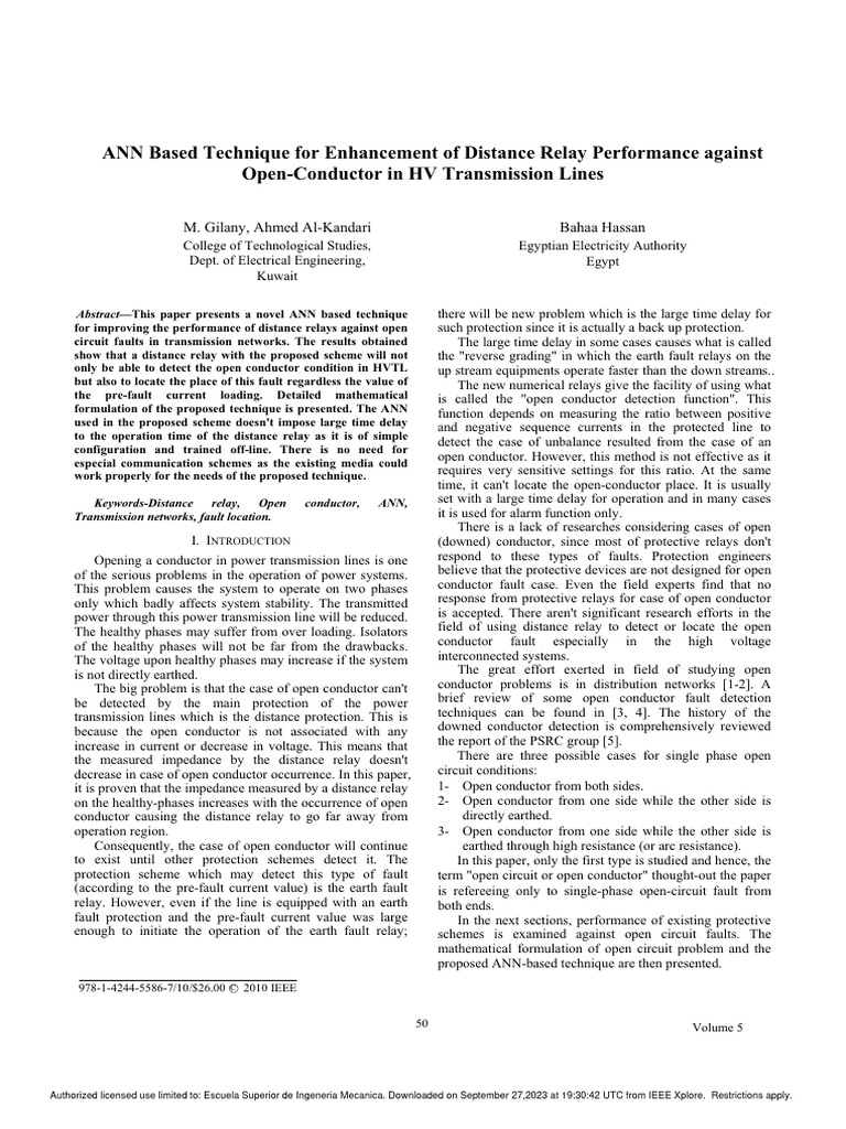 ANN Based Technique for Enhancement of Distance Relay Performance Against Open-conductor in HV ...