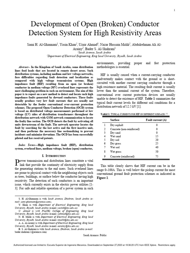 Development of Open Broken Conductor Detection System for High Resistivity Areas | PDF ...