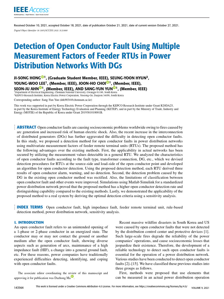 Detection of Open Conductor Fault Using Multiple Measurement Factors of Feeder RTUs in Power ...