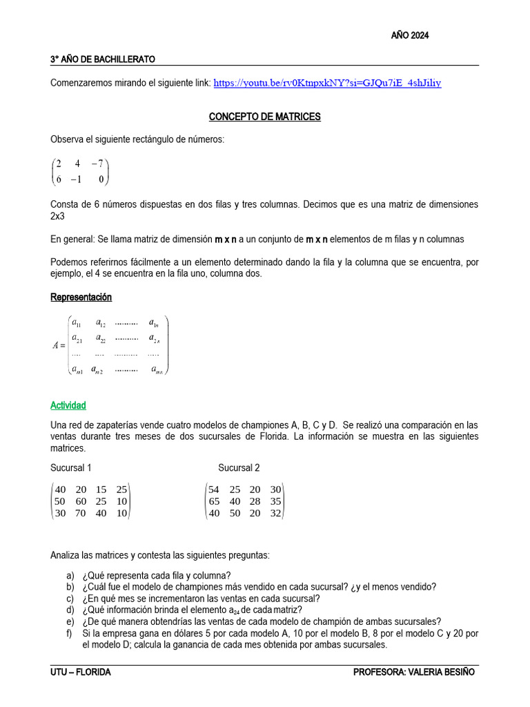 Matrices - Primera Parte - 2024 | PDF