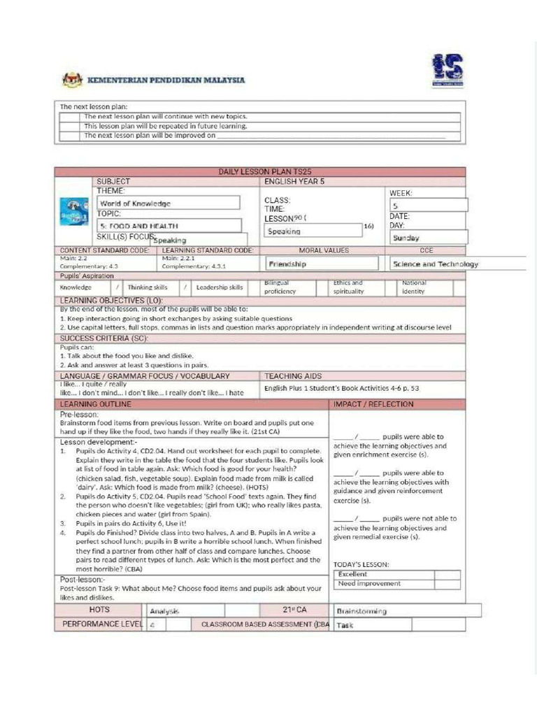 TS25 Daily Lesson Plan 2 | PDF