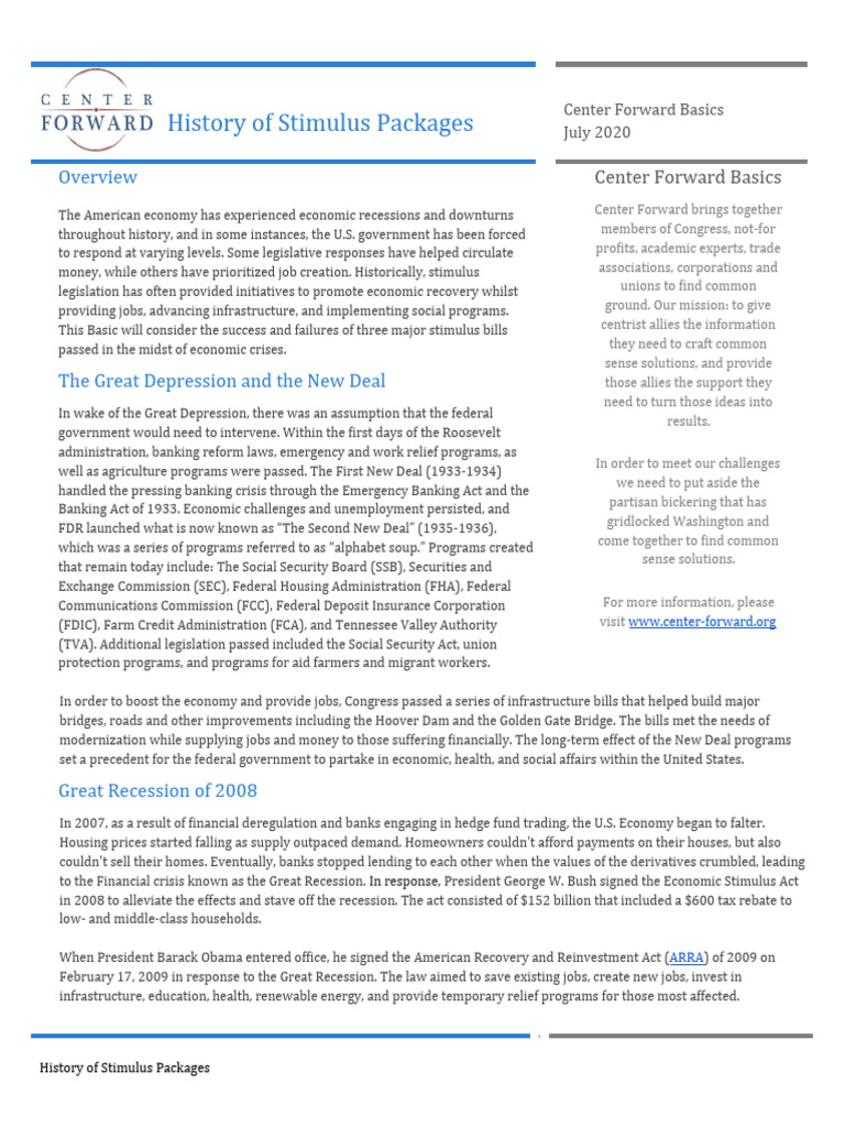 History of U.S. Stimulus Packages | PDF | American Recovery And ...