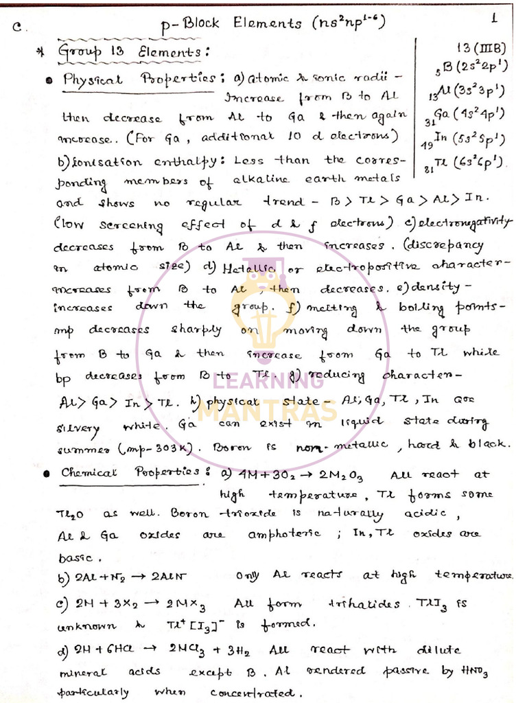 P Block Elements Handwritten Notes by LearningMantras | PDF