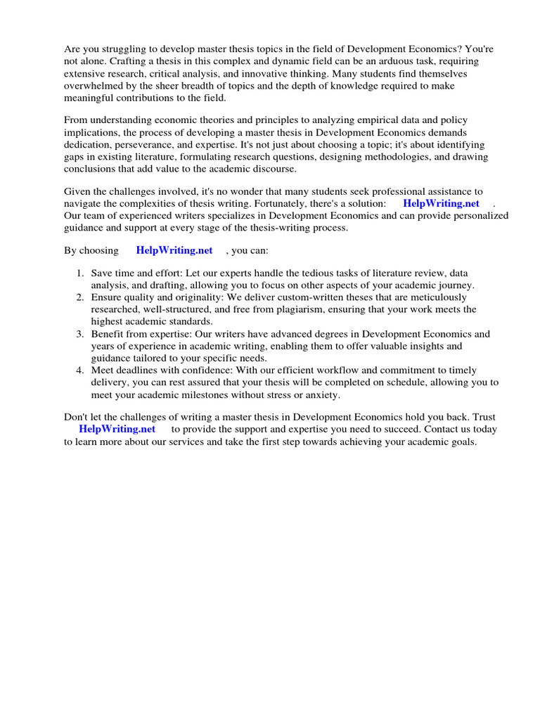 Master Thesis Topics Development Economics | PDF