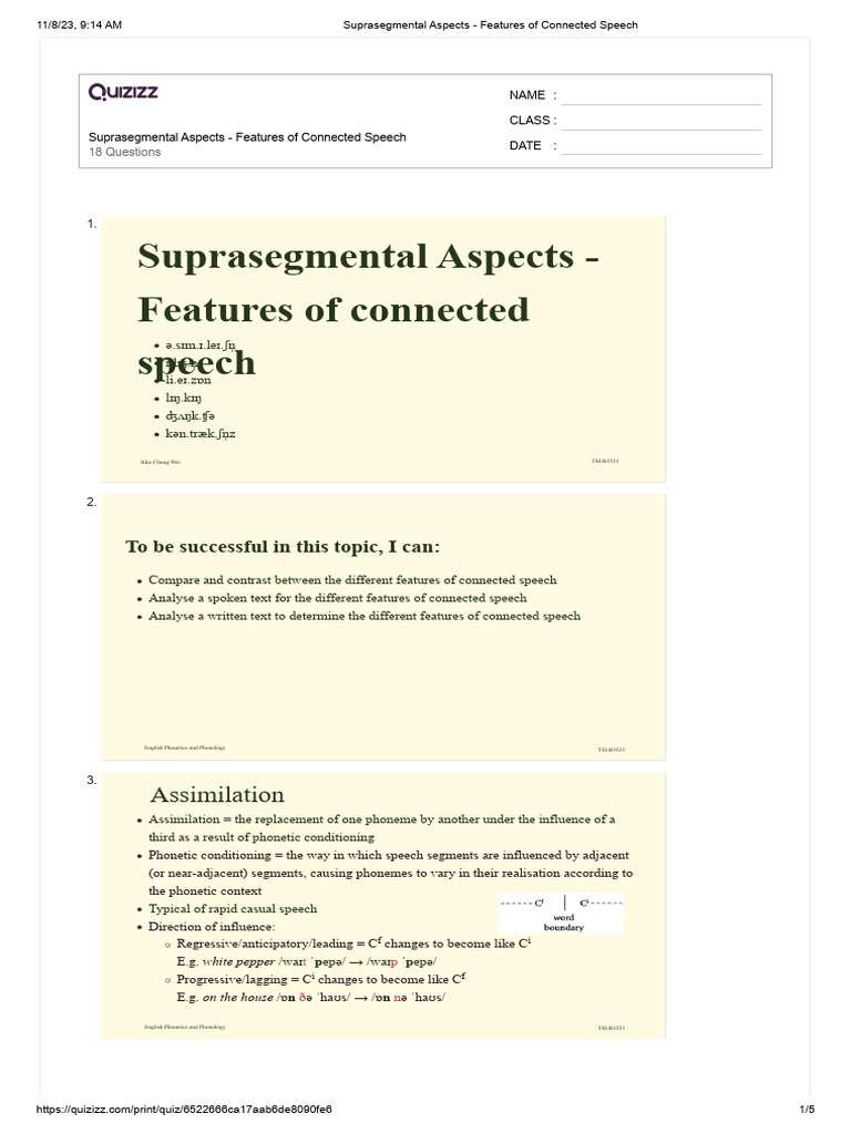 Topic 6 - Suprasegmental Aspects - Features of Connected Speech | PDF ...