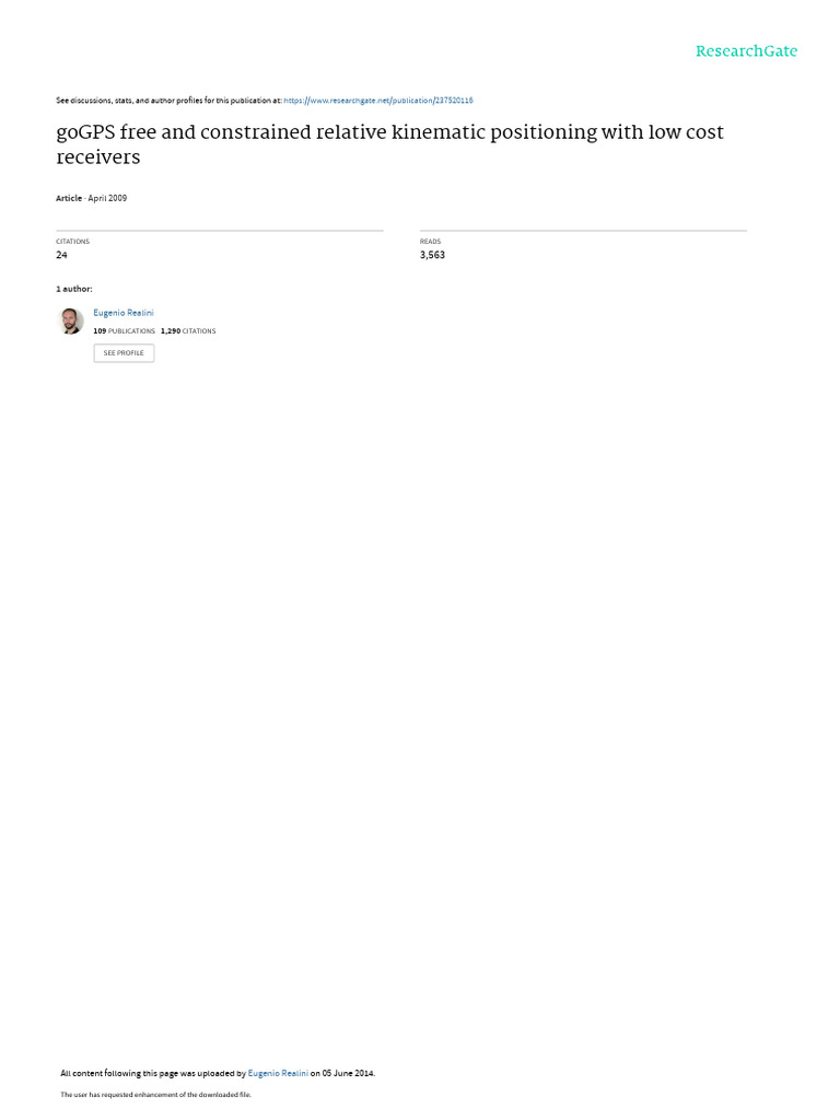 Gogps Free and Constrained Relative Kinematic Positioning With Low Cost Receivers | PDF | Global ...