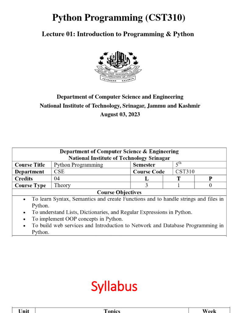 01 Lecture Introduction To Python | PDF