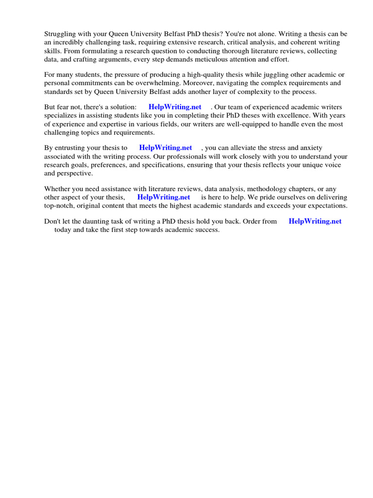 Queen University Belfast PHD Thesis | PDF | Postgraduate Education ...