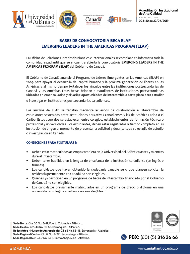 Convocatoria Beca ELAP 2024 | PDF | Canadá