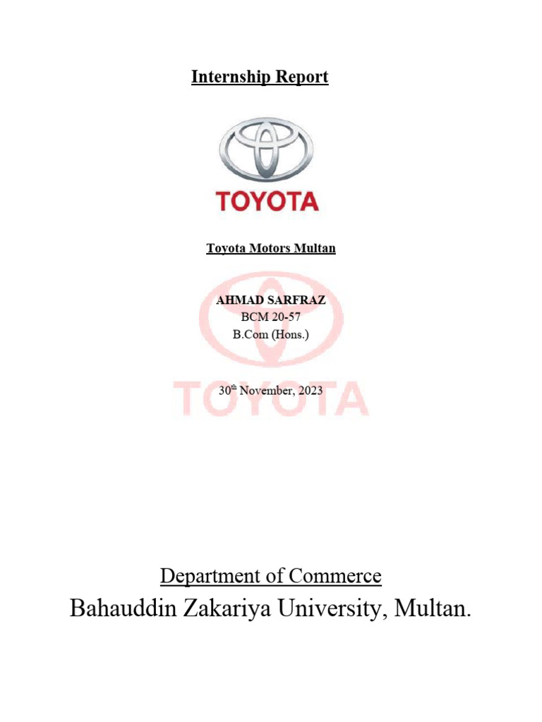 Ahmad Sarfraz Toyota Internship Report | PDF | Toyota | Net Income
