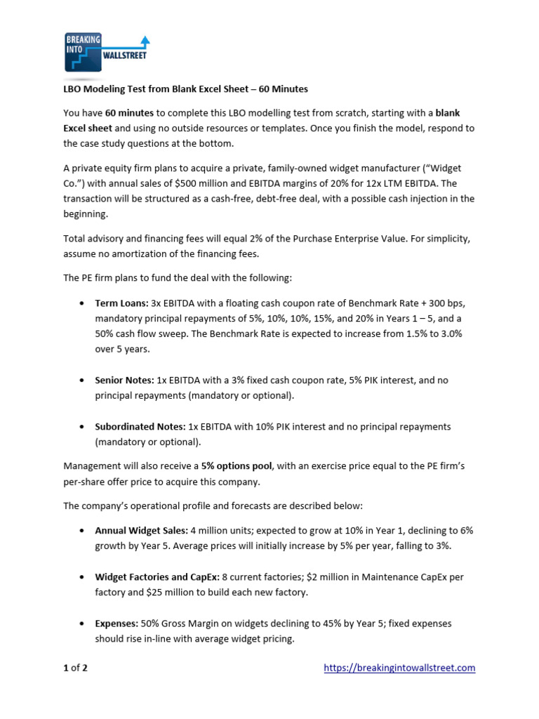 LBO Modeling PE Firm Case Study | PDF | Free Cash Flow | Balance Sheet