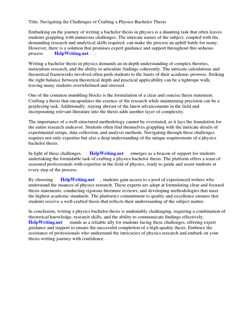 Bachelor Thesis Example Physics | PDF | Thesis | Expert