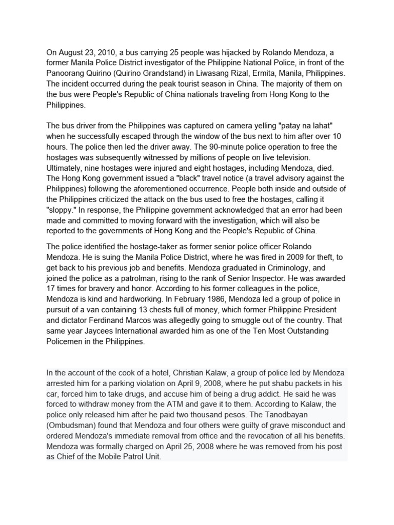 Manila Bus Hostage Crisis Overview | PDF | Philippines