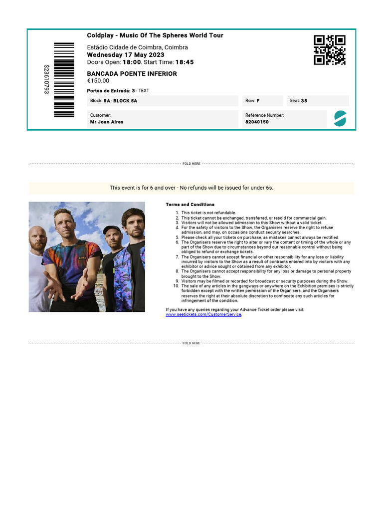 Coldplay Music of The Spheres World Tour Tickets 82040150 | PDF ...