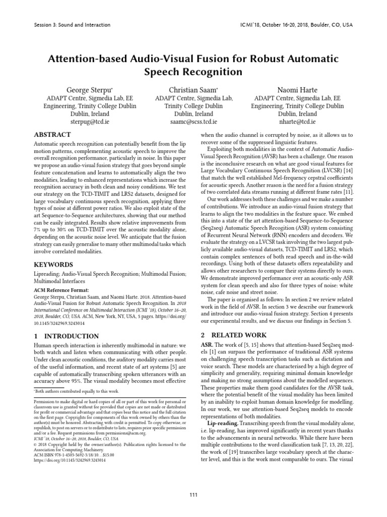 Attention Audio Visual Speech Recognition | Download Free PDF | Speech Recognition | Data ...
