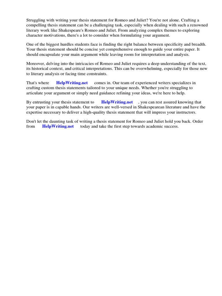 Example of A Thesis Statement For Romeo and Juliet | PDF | General Fiction