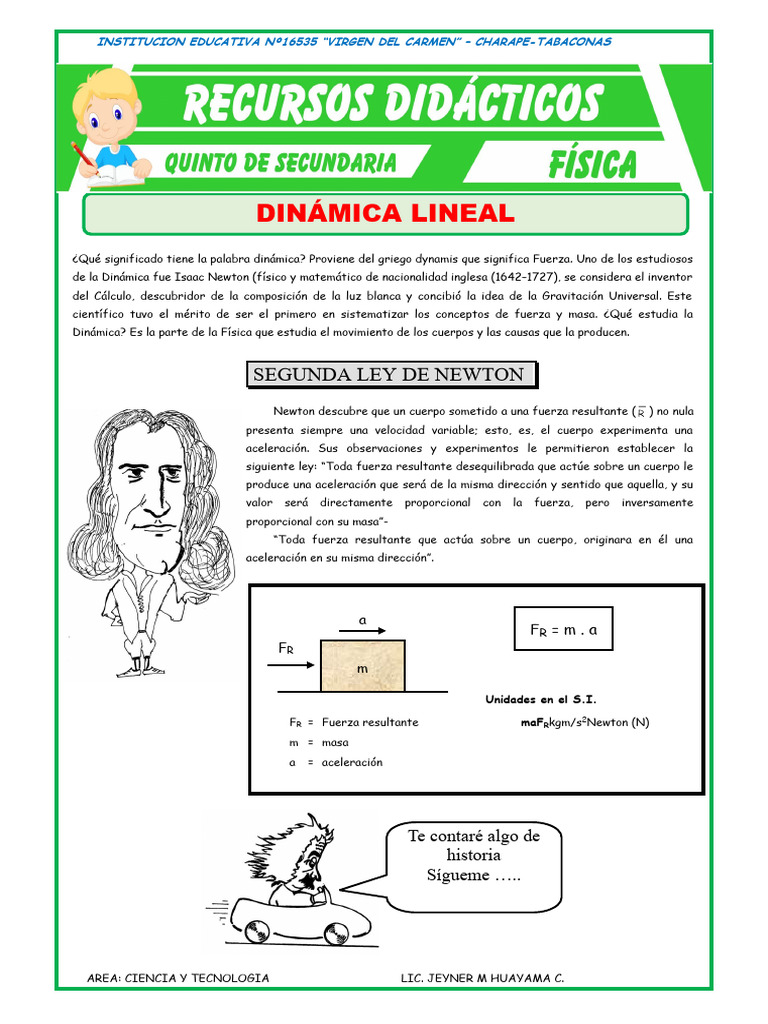 Segunda-Ley-de-Newton-para-Quinto-Grado-de-Secundaria | PDF | Fuerza ...